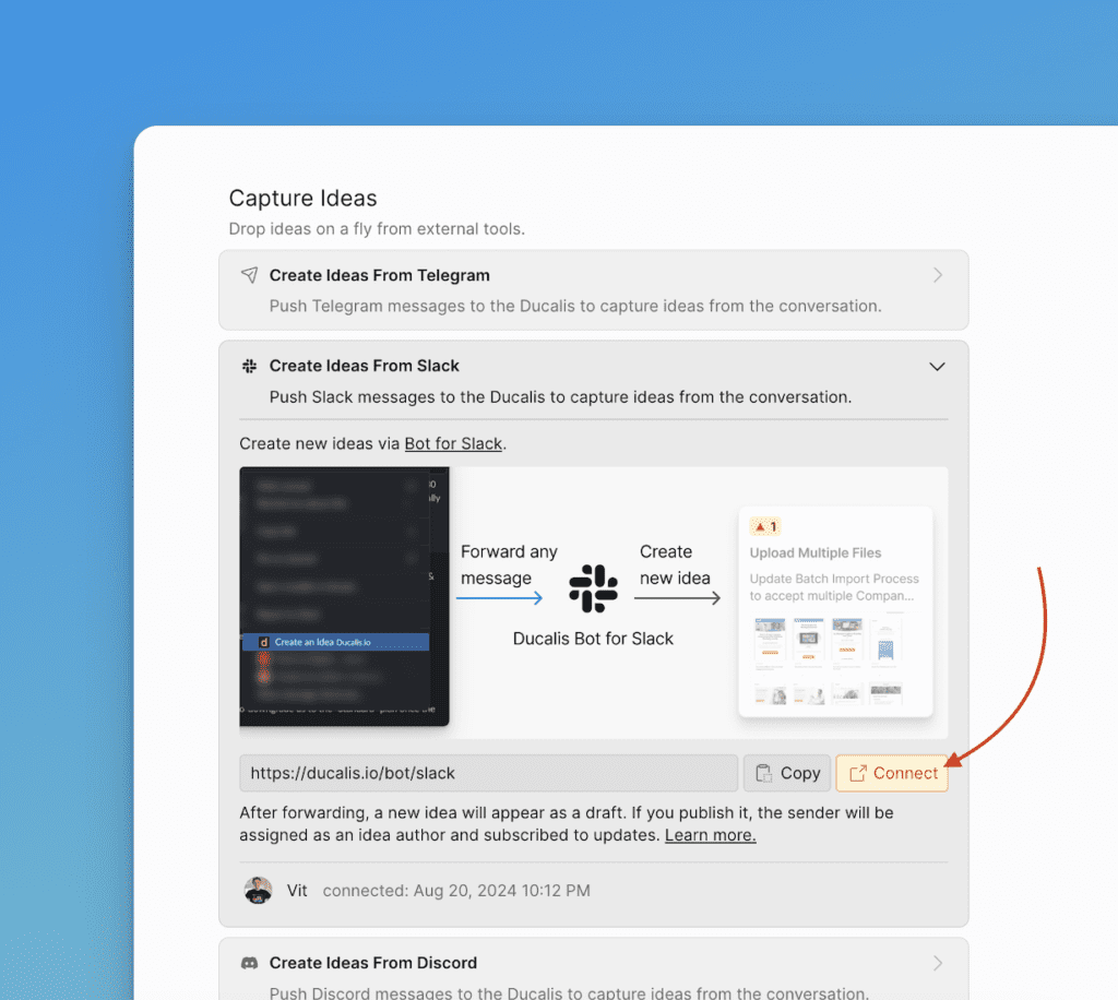Create Ideas from Slack | Ducalis Help Center