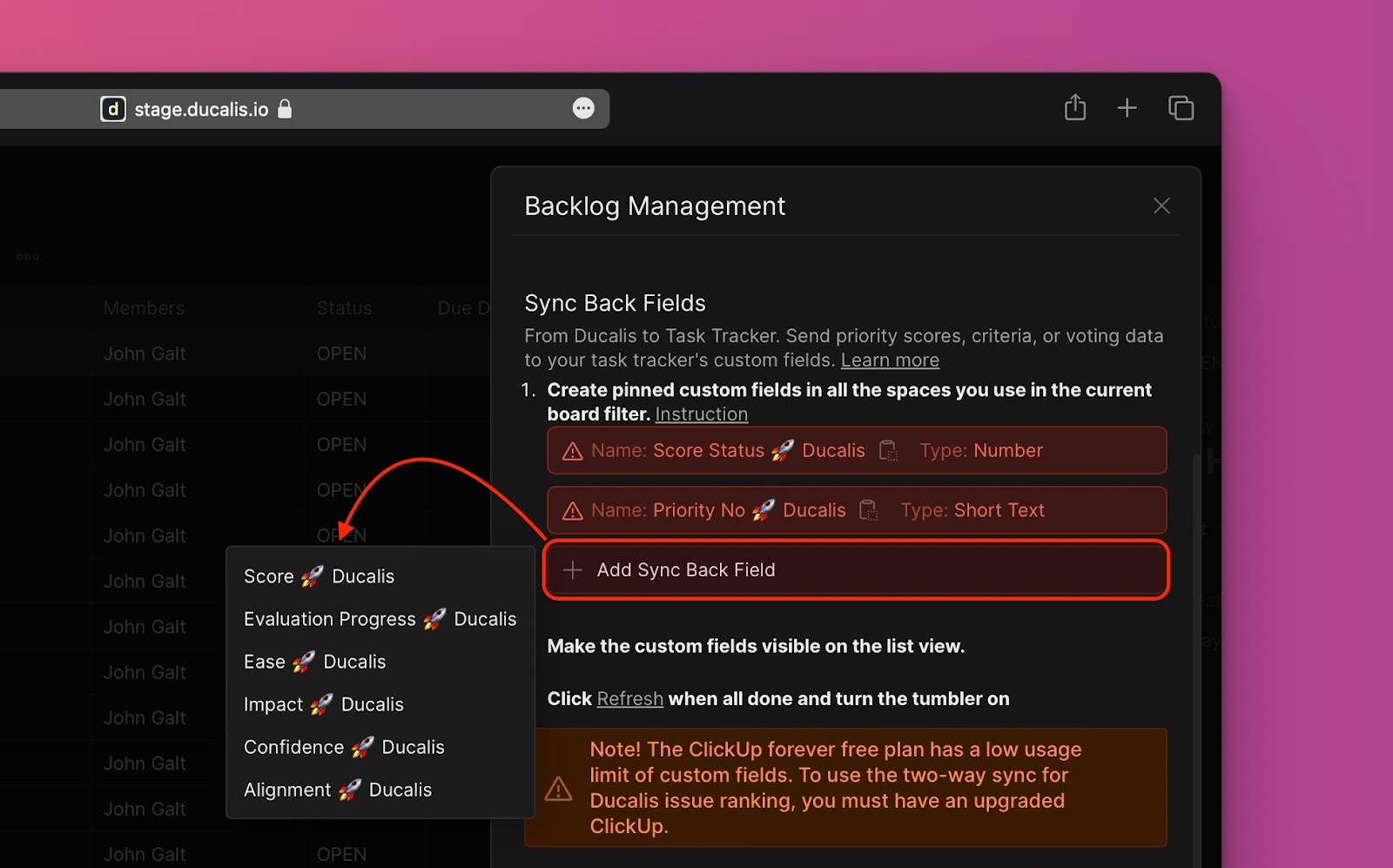 Two-Way Sync with ClickUp: Adding Custom Fields For the Entire Workspace - Ducalis.io